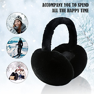 PIGBENGO Foldable Ear Muffs for Women Cold Weather Fluffy Earmuffs Winter Warm Headband Cute Slouchy Ear Warmers (Beige)