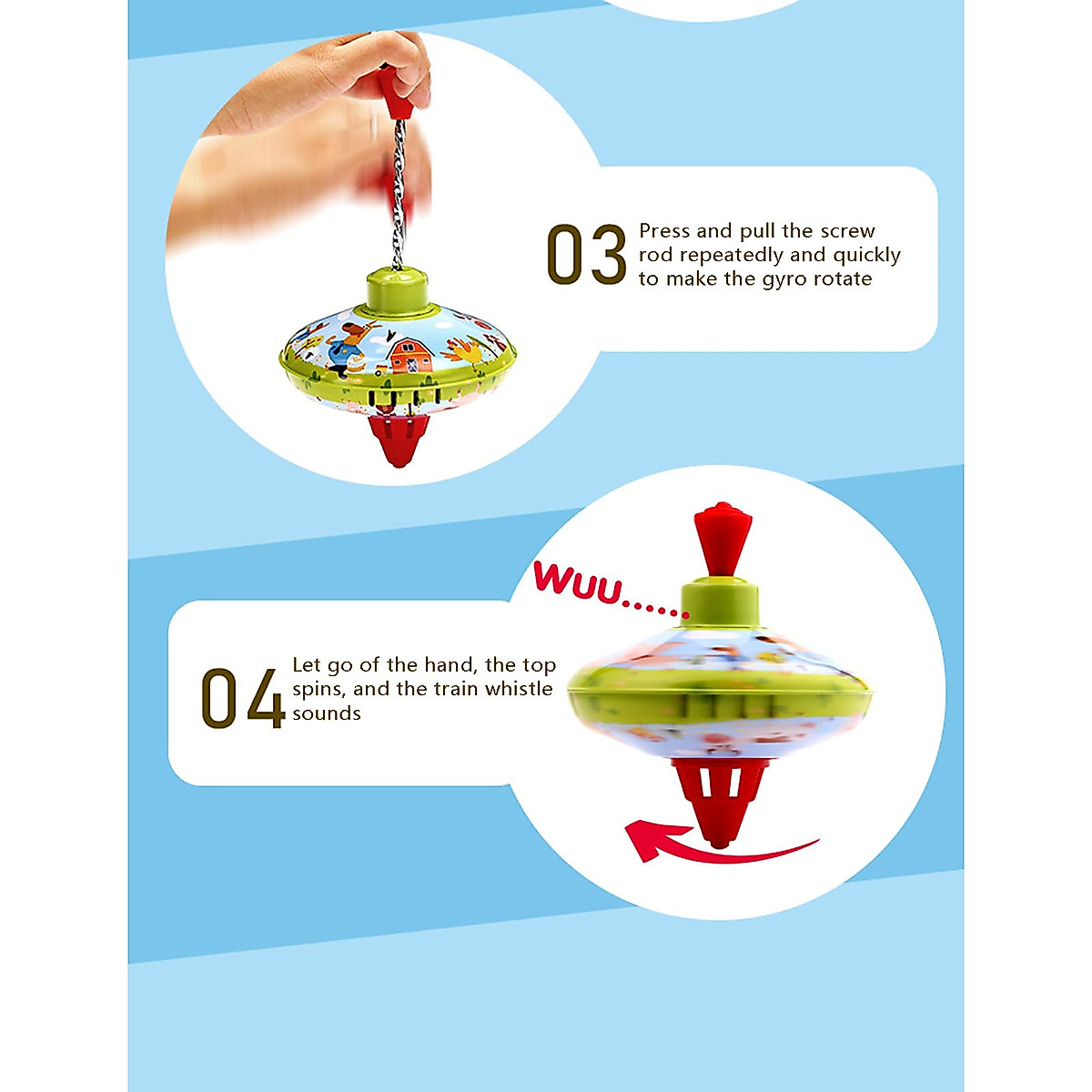 Cartoon Animal Printed Spinning Tin Top Metal Finger Top Good Balance Gyroscope for Adults and Children (Blue)