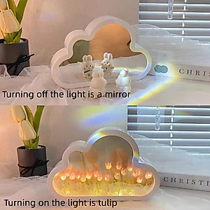 Xebular Forever Cloud Mirror Tulips - Tulip Night Light, Cloud Mirror Tulip Night Lamp (Pink)