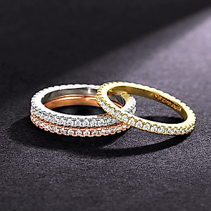 MDFUN Yellow Gold/Rhodium/Rose Gold Plated Cubic Zirconia Eternity Ring 3 PCS Set (8)