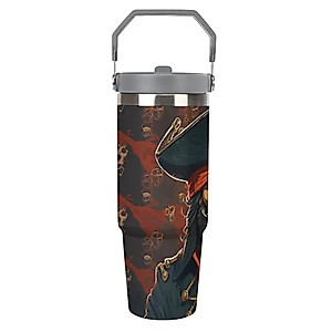 WITHSBKK 30oz Car Cup Pirate Captain Printed with Portable, Stainless Steel Travel Mug, Vacuum Insulated Tumbler And Straw, Leakproof for Car & Outdoor, UV Printed Design