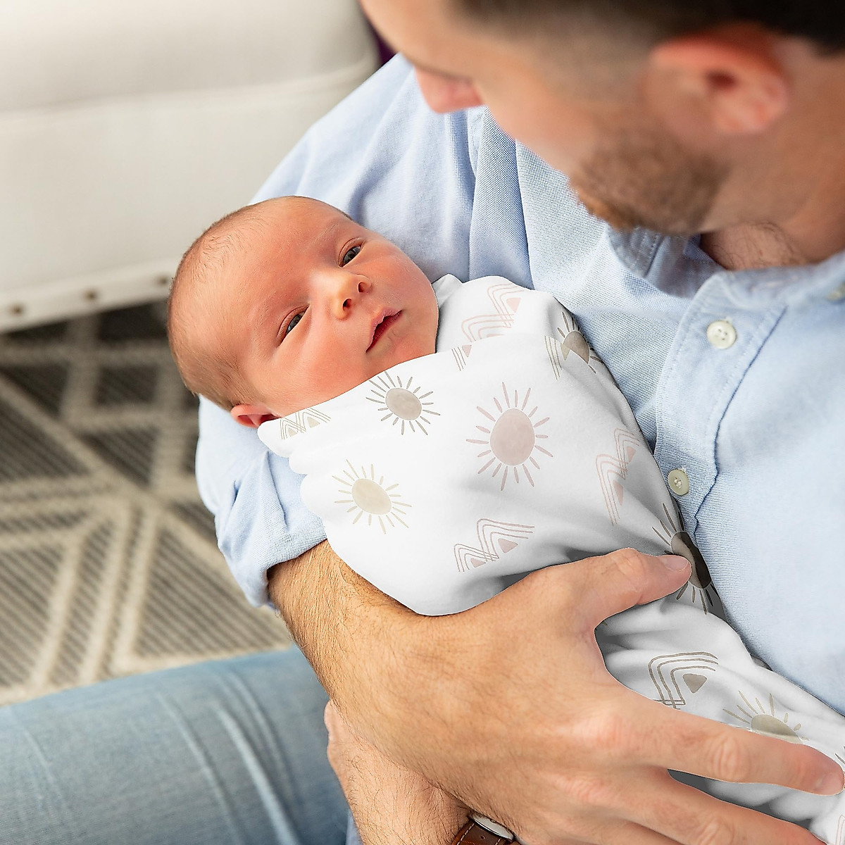 Sweet Jojo Designs Boho Desert Sun Baby Girl Swaddle Blanket Jersey Stretch Knit Newborn Infant Receiving Security - Blush Pink Mauve Gold Taupe Bohemian Watercolor Mountains Southwest Nature Outdoors