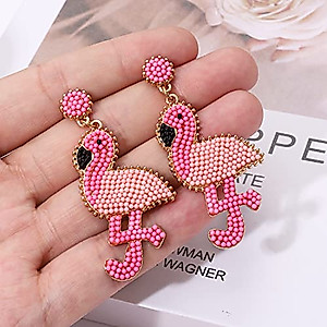 Beaded Flamingo Earrings for Women Handmade Boho Tropical Bird Earrings Statement Pink Animal Flamingo Drop Dangle Earrings Summer Beach Jewelry Gift