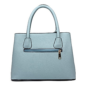 Covelin Women's Top-handle Cross Body Handbag Middle Size Purse Durable Leather Tote Bag Light Blue