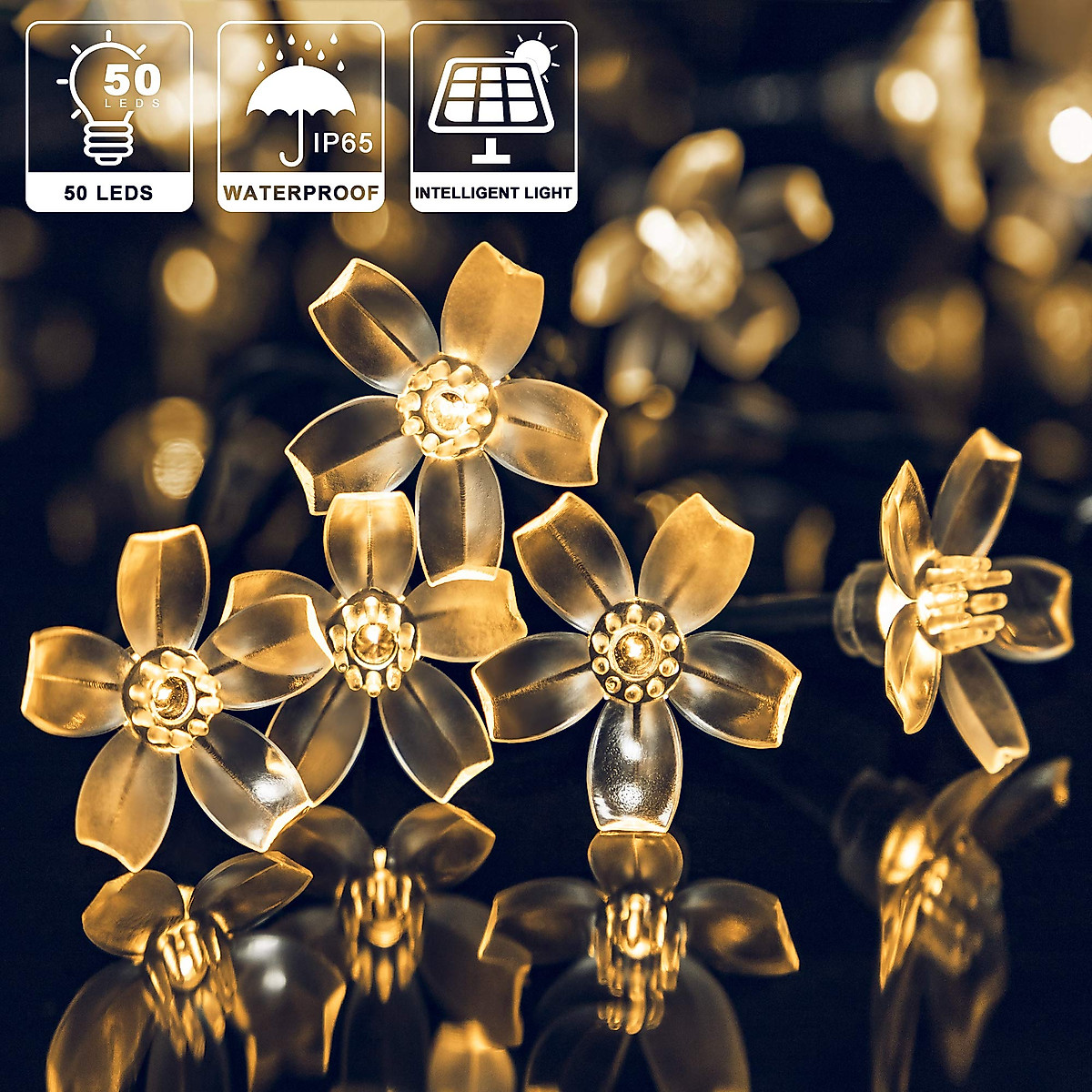 shinymolly 2 Pack Solar String Lights Outdoor Decoracion, 50 LED 21.3ft Warm White Waterproof Fairy Flower String Christmas Lights for Tree, Patio, Indoor Garden, Room, Holiday(50L-Warm White)
