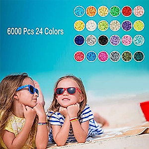 6000Pcs Clay Beads for Bracelets Jewelry Making,24Colors 6mm Flat Round Polymer Clay Spacer Beads,Heishi Beads,Letter Beads Pendant Charms Kit Necklace Earring DIY(Elastic Strings Jump Rings)