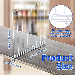 16 Pieces Metal Shelf Dividers Bulk Wood Closet Organization 12 Inch Tall Closet Shelf Organizer Storage Dividers for Shelves Adjustable Wire Shelving Separators for Clothes Book Bedroom, White(White)