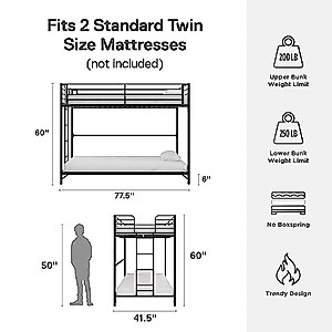 DHP Daven Easy Assembly Kids Bunk Bed, Twin Over Twin, Black