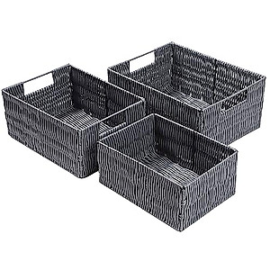 Elevon Handmade Wicker Storage Baskets Organizer Bins, Set of 3, Gray