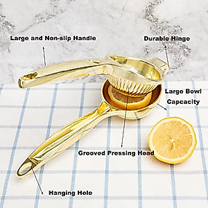 Agirlvct Lemon Squeezer, Heavy Duty Zinc Manual Lemon Juicer, Threaded Groove Fresh Small Oranges Limes Juicer Hand Press Manual Press for Home Restaurant Kitchen Accessories Utensils(Gold)