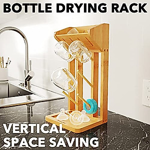 SpaceAid Bamboo Baby Bottle Drying Rack, Space Saving Kitchen Bottles Holder Organizer for Baby Bottle Rack Dryer Storage Accessories (Natural, 6 Bottles)