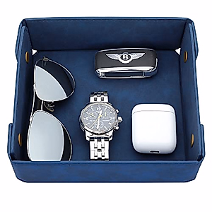 CASIRENA Faux Leather Valet Tray Organizer for Men - Catch-All Tray for Entryway Table Key, Wallet, Watch, Coin Change, Phone, Dresser EDC Dump Jewelry, Bedside Nightstand Desk-top Catchall Tray