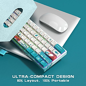 60 Percent Keyboard, XVX M61 Pro 3-Modes Wireless Mechanical Keyboard, Hot-Swappable Custom Gaming Keyboard, RGB Backlit Keyboard for Windows Mac PC Gamers(Coral Sea Theme, Pre-lubed Linear Switch)