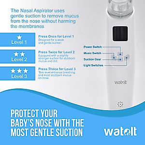Watolt Baby Nasal Aspirator - Electric Nose Suction for Baby - Automatic Booger Sucker for Infants - Battery Powered Snot Mucus Remover for Kids Toddlers