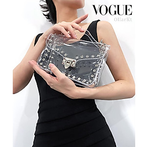 OllarKt Clear Purses For Women, Small Clear Clutch Purse Clear Crossbody Bag Stadium Approved Silver Rhinestone Embellished Evening Bag, Gift for Women