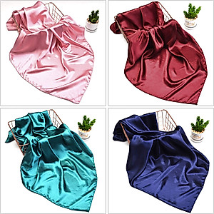 Syhood 4 Pcs 35 Inch Satin Large Bandana Satin Head Scarves Head Scarf for Women's Hair Square Scarf(Navy Blue, Wine Red, Skin Pink, Blue)