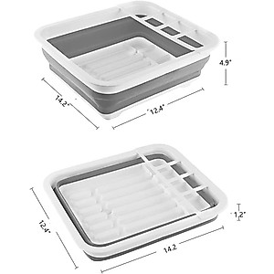 LLygezze Collapsible Dish Drying Rack, Silica Gel Drain Rack with Swivel Sprout for Kitchen Counter RV Campers Portable Dinnerware Organizer(Gray)