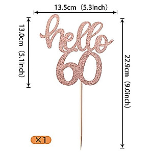 1 Pack Hello 60 Cake Topper Glitter 60th Birthday Cake Pick Sixty Years Old Cheers to 60 Years Cake Decoration for Happy 60th Birthday Wedding Anniversary Cake Decorations Party Supplies Rose Gold