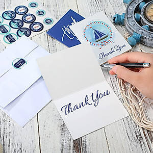 Hotop 24 Sets Cruise Thank You Cards for Ship Crew, Blank Inside Nautical Appreciation Note Cards Set with Envelopes and Stickers