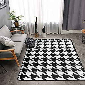 Luxurious Area Rugs Big Size Play Mat for Kitchen Playroom - black and white houndstooth 60 x 39 Inch Floor Pad Rugs, Indoor/Outdoor Entryway Rug Non Skid Backing