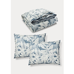 Lauren Ralph Lauren Evan Blue Palm Floral Stripe 3 Pc King Duvet Cover Set (King (U.S. Standard))