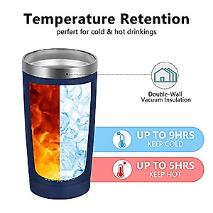 Waipfaru 20 oz Tumbler, Insulated Tumblers with Lid and Straw, Double Wall Durable Travel Coffee Mug, Stainless Steel Vacuum Tumbler, Splash-Proof Powder Coated mug for Cold & Hot Drinks (Dark Blue)