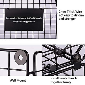 X-cosrack Metal Wire Basket Wall Mount, 3 Tier Wall Storage Basket Organizer with Hanging Hooks Chalkboards, Rustic Kitchen Fruit Produce Bin Rack Bathroom Tower Baskets (Black)