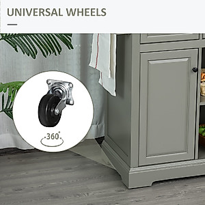 HOMCOM Rolling Kitchen Island with Storage, Kitchen Cart with Stainless Steel Top, Spice Rack & Drawers, Gray