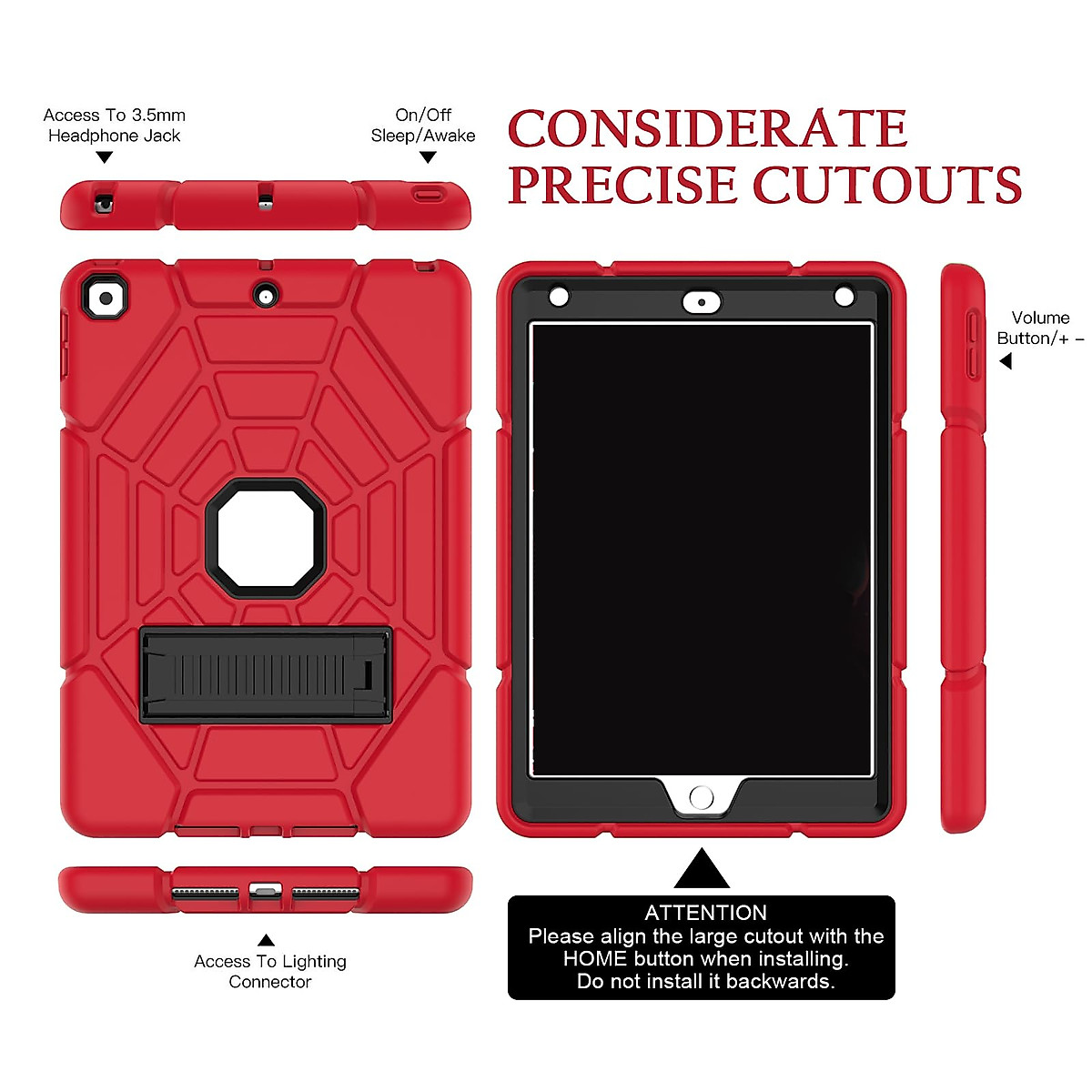 ZoneFoker for iPad 9th Generation Case, for 8th/7th Generation Case 10.2 inch 2021/2020/2019, Heavy Duty Strudy Shockproof 3-Layer Rugged Cover with Stand for Kids Boys (Red+Black)