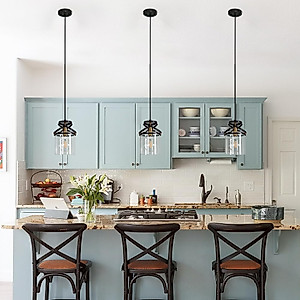 Black Pendant Lights Kitchen Island, Modern Pendant Light Fixture with Clear Glass Shade, Farmhouse Kitchen Pendant Lighting over Island, Pendant Lamp with 6ft Adjustable Cable for Dining Room,Sink