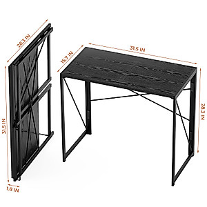 Coavas Small Folding Desk, No Assembly Required Computer Desks, 31.5 inch Spaces Saving Foldable Table for Bedroom, Home Office, Dorm, Apartment, Black Wood