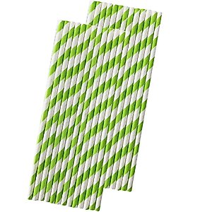 Stripe Paper Straws - Lime Green White - Christmas Birthday Party Supply - 7.75 Inches - Pack of 50 - Outside the Box Papers Brand