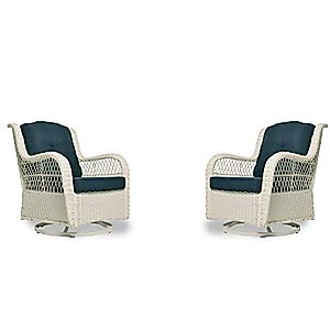 Tortuga Outdoor RIO-2PCHR-S-WH Rio Vista Bistro Set-Swivel Glider 2 Piece-Chairs, Patio Furniture, White Wicker and Navy Blue Cushions