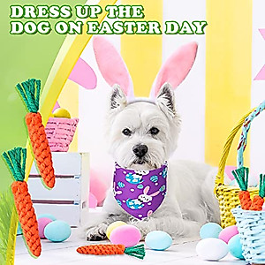 18 Pieces Easter Dog Costumes Including Easter Bunny Ears Headband Easter Dog Bandanas Dog Rope Toys Carrots Puppy Teething Chew Toys for Small Medium Large Dog Easter Party Costume Accessory