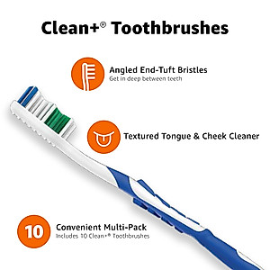 Amazon Basics Clean Plus Toothbrushes, Soft, Full, 10 Count, 1 Pack (Previously Solimo)