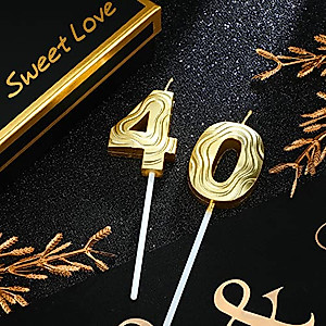 40th Birthday Candles Happy Birthday Cake Topper 40th Birthday Decorations 3D Streamline Number Candles for Men Women Birthday Wedding Anniversary Celebration Supplies (Gold)