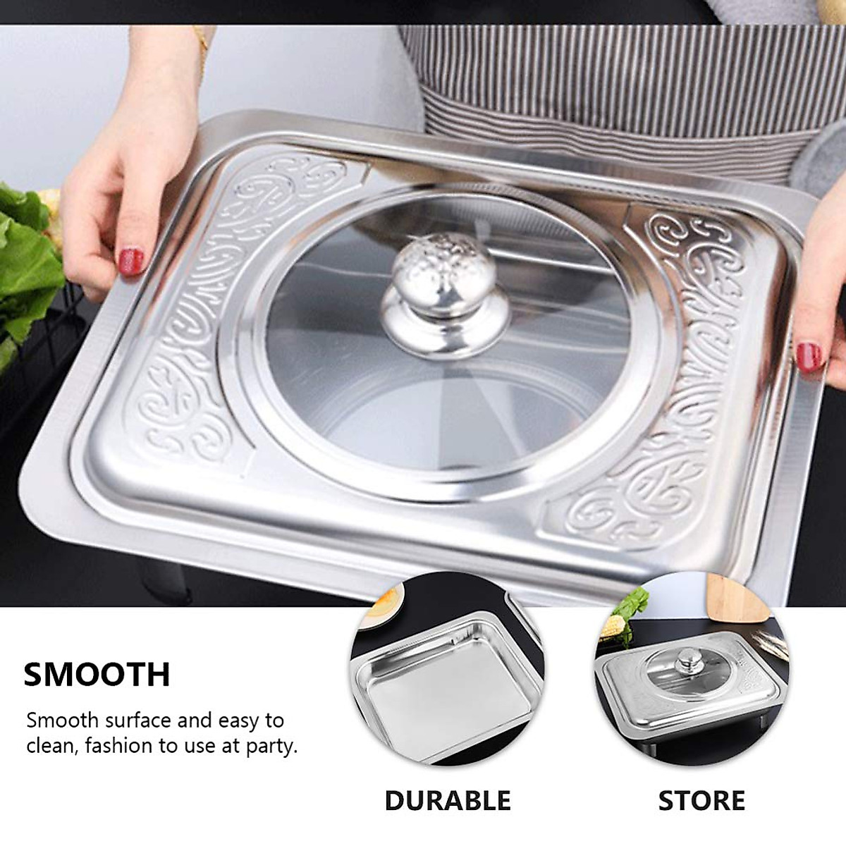 Cabilock Cold Food Buffet Stainless Steel Rectangular Food Dish Tray Oblong Metal Serveware with Lid for Buffet Roasting Baking Cooking Bread Fruit Appetizer Plate 33. 5X27. 5X14. 5CM Buffet Server