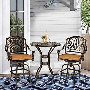 MEETWARM Patio Height Bar Table, 31" Bar Height Bistro Table, Outdoor Cast Aluminum Bistro Round High Top Dining Table with 2" Umbrella Hole for Garden Deck Backyard, Dark Bronze