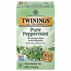 Twinings Pure Peppermint Herbal Tea Individually Wrapped Bags, 20 Count (Pack of 1), Fresh Minty Flavour, Naturally Caffeine-Free, Enjoy Hot or Iced | Packaging May Vary