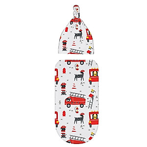 Rongyuan Dog Firefighter Newborn Baby Swaddle Blanket with Beanie Hat Sets Cute Printed Receiving Sleeping Bag, One Size