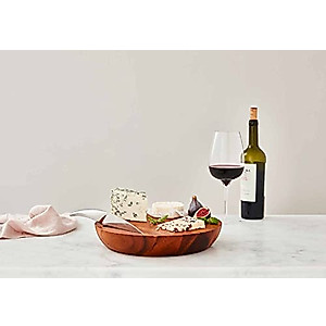 nambe Harmony Cheese Board with Knife | Made of Acacia Wood and Stainless Steel | 12” Serving Set | Charcuterie and Butter Board | Serving Platter Hostess Gift in Box | Designed by Wei Young