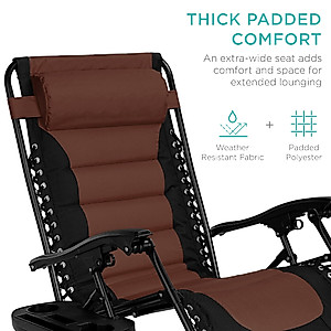 Best Choice Products Oversized Padded Zero Gravity Chair, Folding Outdoor Patio Recliner, XL Anti Gravity Lounger for Backyard w/Headrest, Cup Holder, Side Tray, Polyester Mesh - Black/Brown