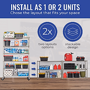 SafeRacks - NSF Certified Storage Shelves, Zinc, Heavy Duty Steel Wire Unit with Wheels and Adjustable Feet, Garage or Bakers Rack, Kitchen, Pantry Shelf - (36"x24"x72" 4-Tier) (Silver)