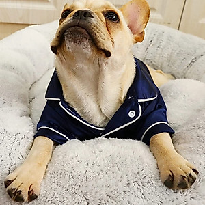 WannaTu Dog Pajamas for Small Dogs Cats Silk Soft Shirts Loungewear Lapel Two-Legged Sleepwear Shirt All Season （Navy Blue，L）, Large