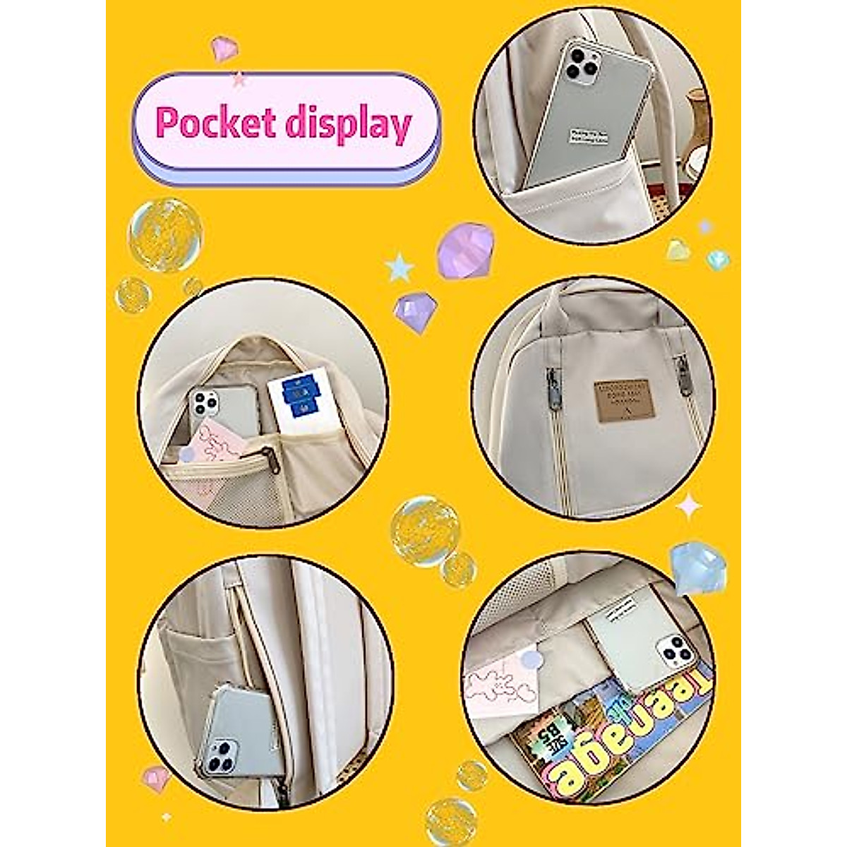 Romlvy Kawaii Backpack with Cute Accessories Casual Laptop Handbag Aesthetic Backpack Cute Daypack Travel Packing Organizer (Black)