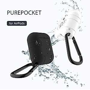 PATCHWORKS Airpods Generation 1 & 2 Case [PurePocket2 Series] Durable Shockproof Dust Proof Secure Anti Lost Carabiner Silicone Case, Black