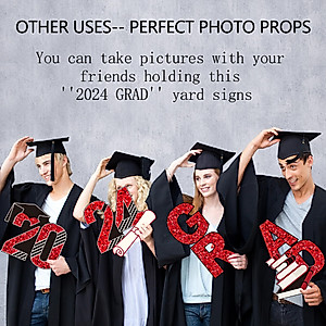 URATOT Red ''2024 GRAD'' Yard Signs Including 4 Pieces Glittering Graduation Yard Signs with 8 Pieces Stakes Party Outdoor Decorations, Waterproof Lawn Decor, Graduation Party Supplies