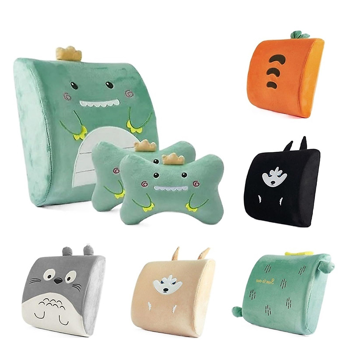 ZICANA Lumbar Pillows Cute Cartoon Car Headrest Back Cushion Soft Embroidered Plush Lumbar Support Back Pillow Car Seat Waist Protection Accessory Pad (Color : Orange-Neck)