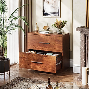 DEVAISE 2 Drawer Wood Lateral File Cabinet with Anti-tilt Mechanism, Storage Filing Cabinet for Home Office, Walnut