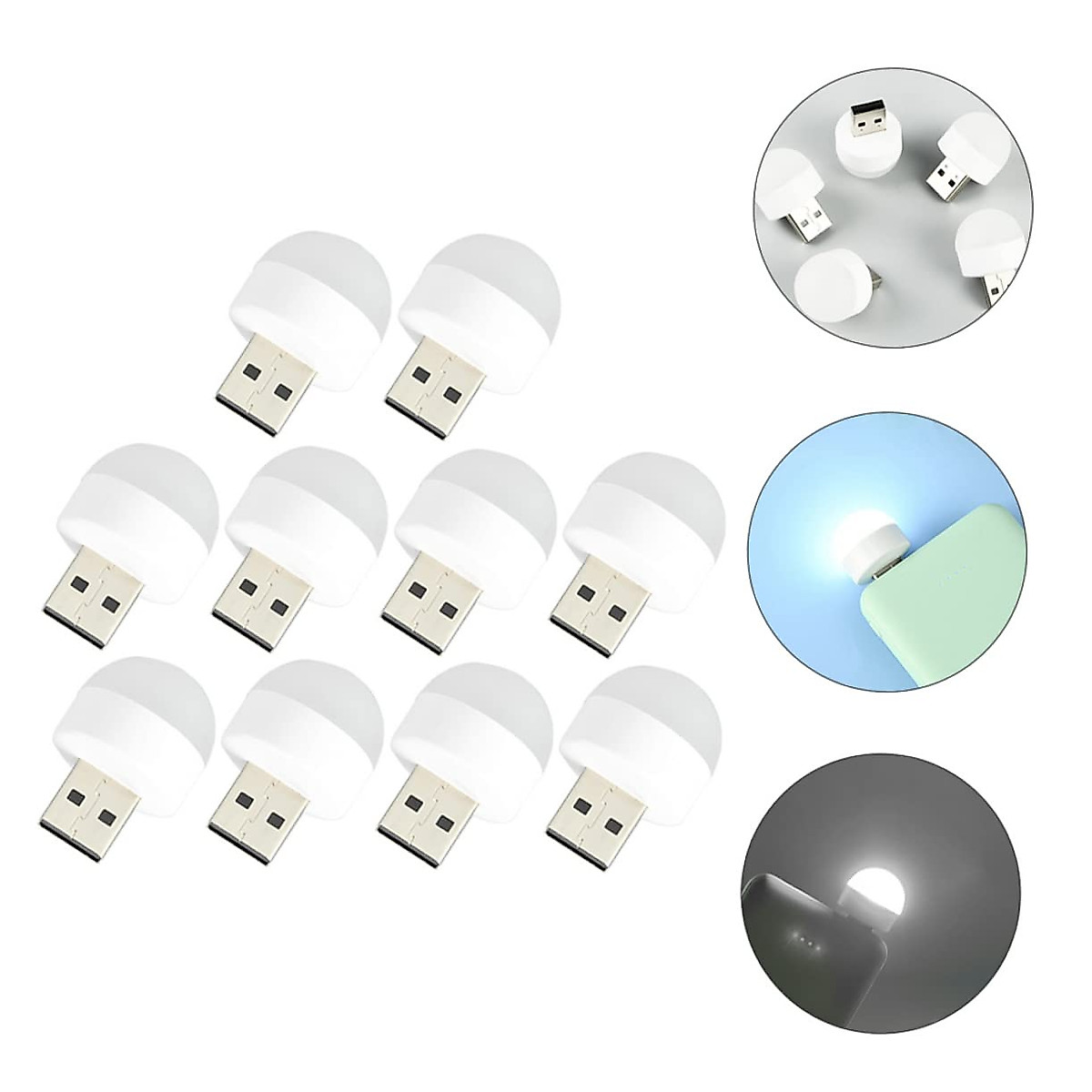OFFSCH 10pcs Led Night Light Friday Night Lights Mini USB Night Lights Led Bulb Lights for Bedroom USB Night Lamp Toilet Night Light Wall White Portable Ambient Light Travel Pp Material